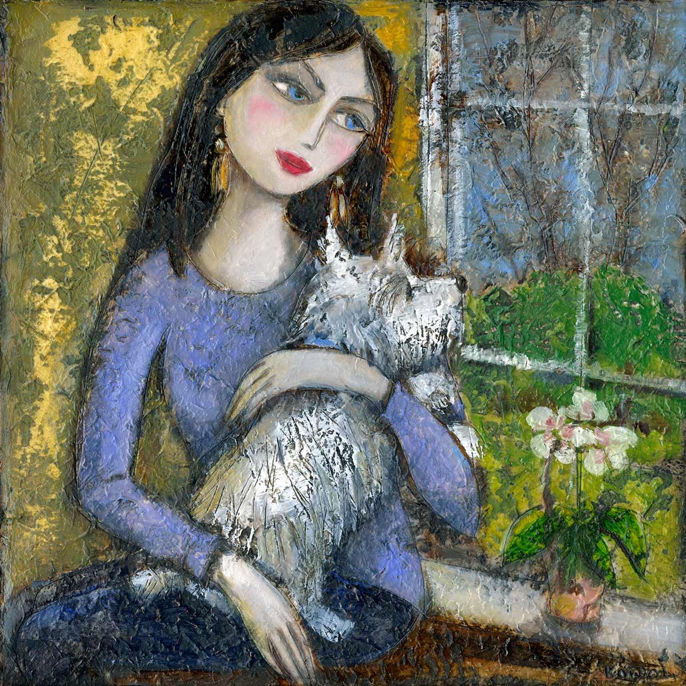 "Lady and Dog" - Original Painting and Print